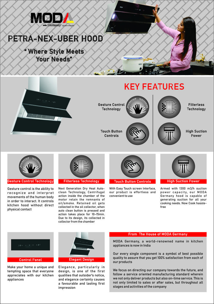Buy MODA Germany Kitchen Chimney With Gesture Control Stainless Steel ...