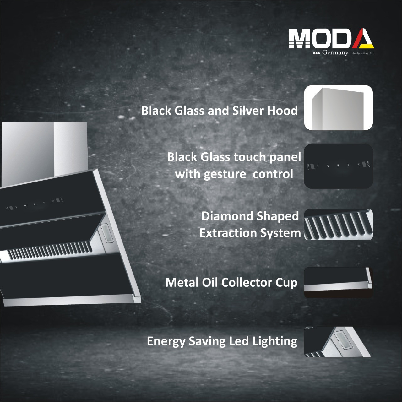 Buy MODA Germany Kitchen Chimney With Gesture Control Stainless Steel ...